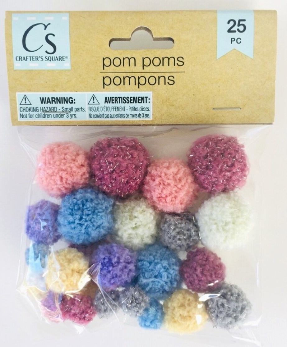 25pc Crafter’s Square FUZZY TINSEL POM POMS Soft Colors 1/4”-1” SET | eBay