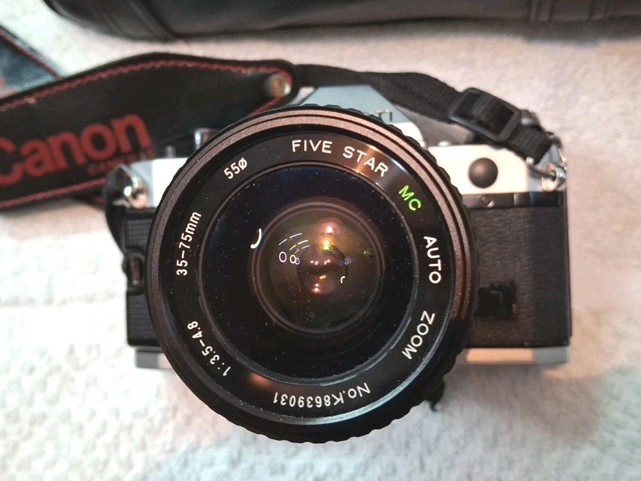 Canon AE-1 Black 35mm Film Camera w/NFD 50mm f/1.4 Extra Lense Untested ...