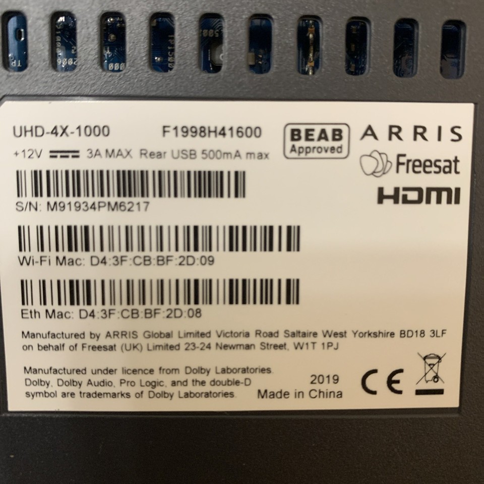 ARRIS Freesat Recordable 4K TV Box 1TB HD UHD-4X-1000 HD Recorder | eBay UK