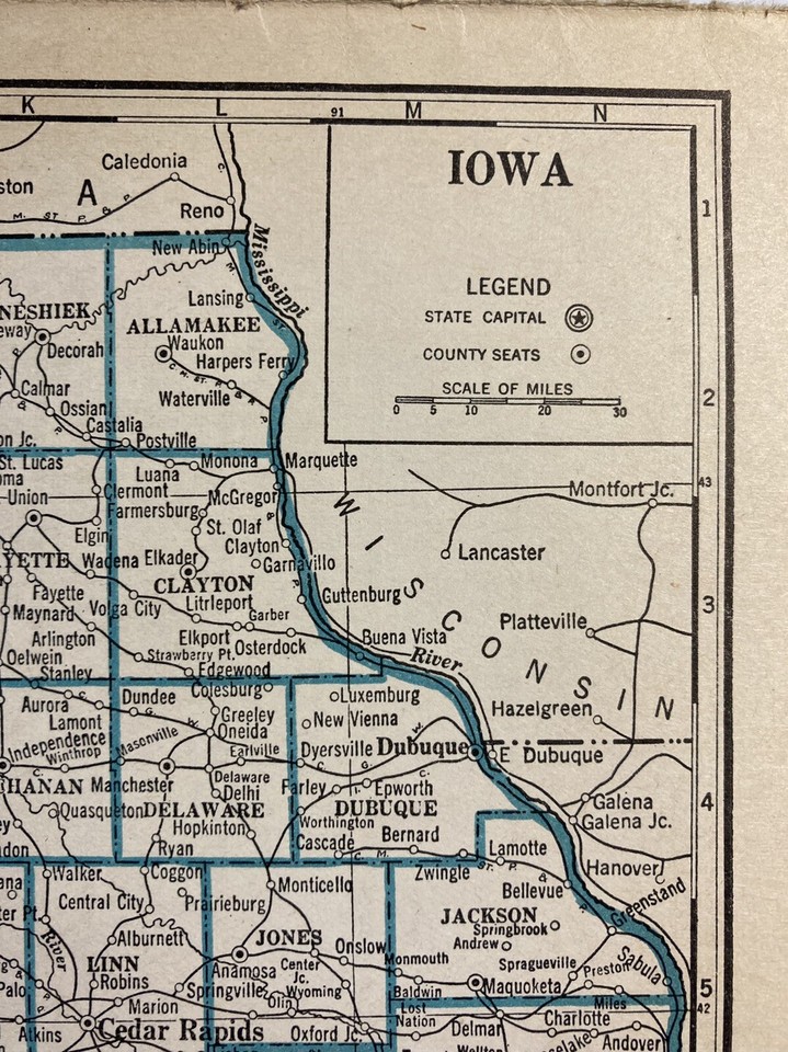 1935 Iowa Antique Map J Thomas Co Great to Frame IA Vintage Ready to ...