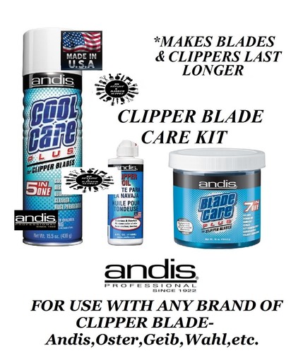 Andis CLIPPER BLADE/COOL CARE PLUS SPRAY&WASH&OIL SET Cleaner,Coolant ...