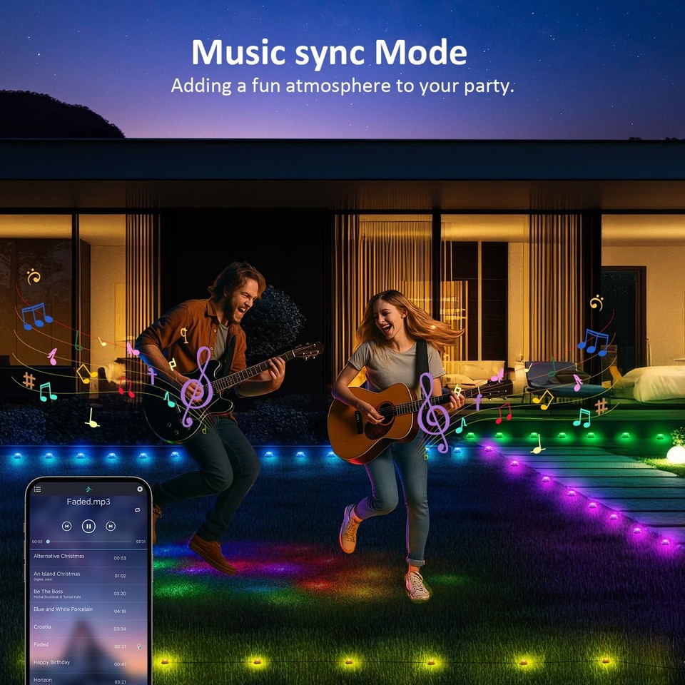 100FT Outdoor Ground Lights, Smart RGB Pathway Lights with APP/Remote ...