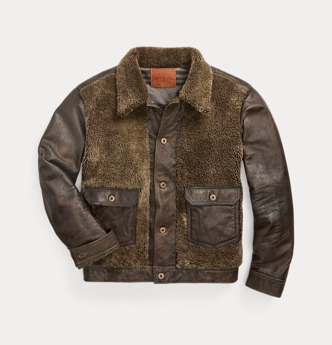 RRL Ralph Lauren Leather Jacket Shearling Biker Brown Flight Men's M ...