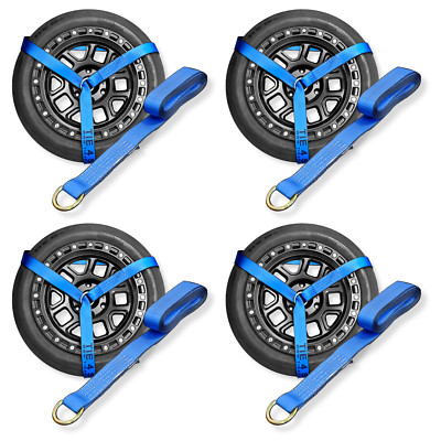 4 Pack 2" x 10' Lasso Strap w/ O Ring Auto Tie Down Wheel Lift Tow ...