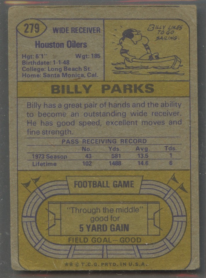 1974 Topps #279 Billy Parks Houston Oilers | eBay