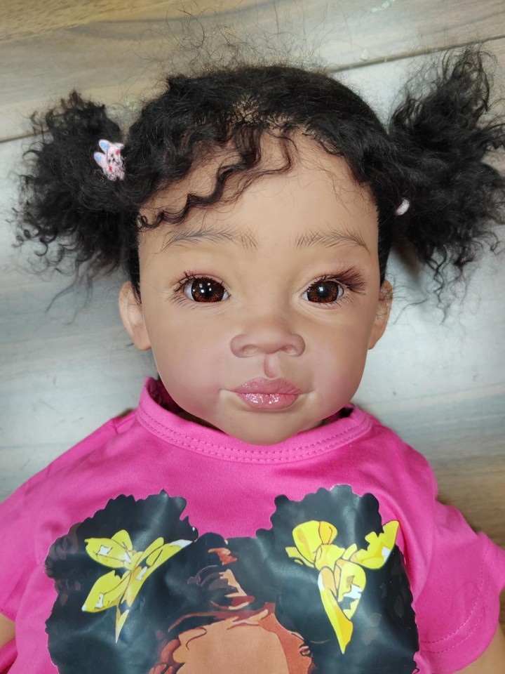 30" Toddler Reborn Baby Girl Doll Hand-Root Hair Dark Skin American ...
