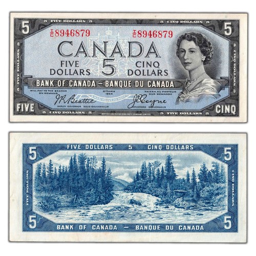 $5 1954 Bank of Canada Note Devil Face Beattie-Coyne I/C Prefix BC-31b ...