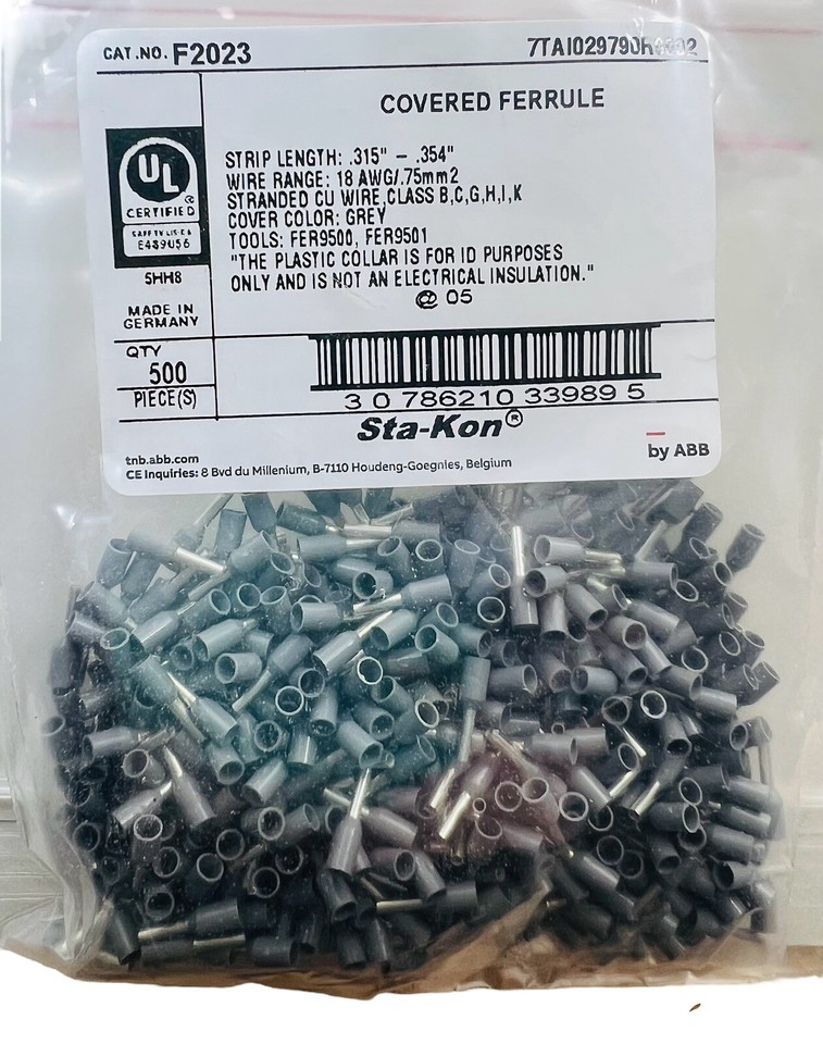 Sta-Kon F2023 (500)0.472" Polypropylene-Insulated Ferrules 18 AWG/0 ...