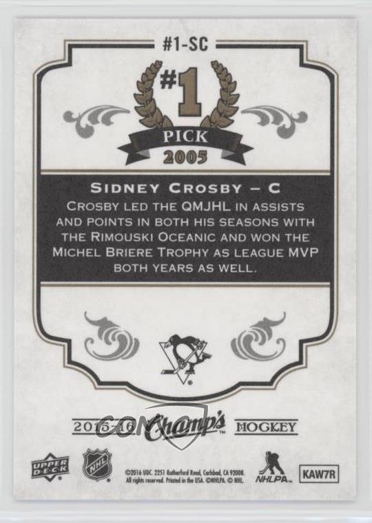 2015-16 Upper Deck Champ's #1 Picks Sidney Crosby ##1-SC | eBay