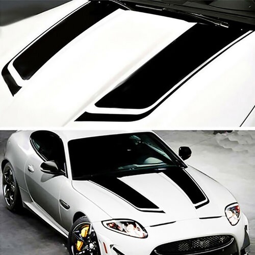 Premium Quality Black Vinyl Bonnet Sticker 2PCS Racing Car Hood Stripe ...