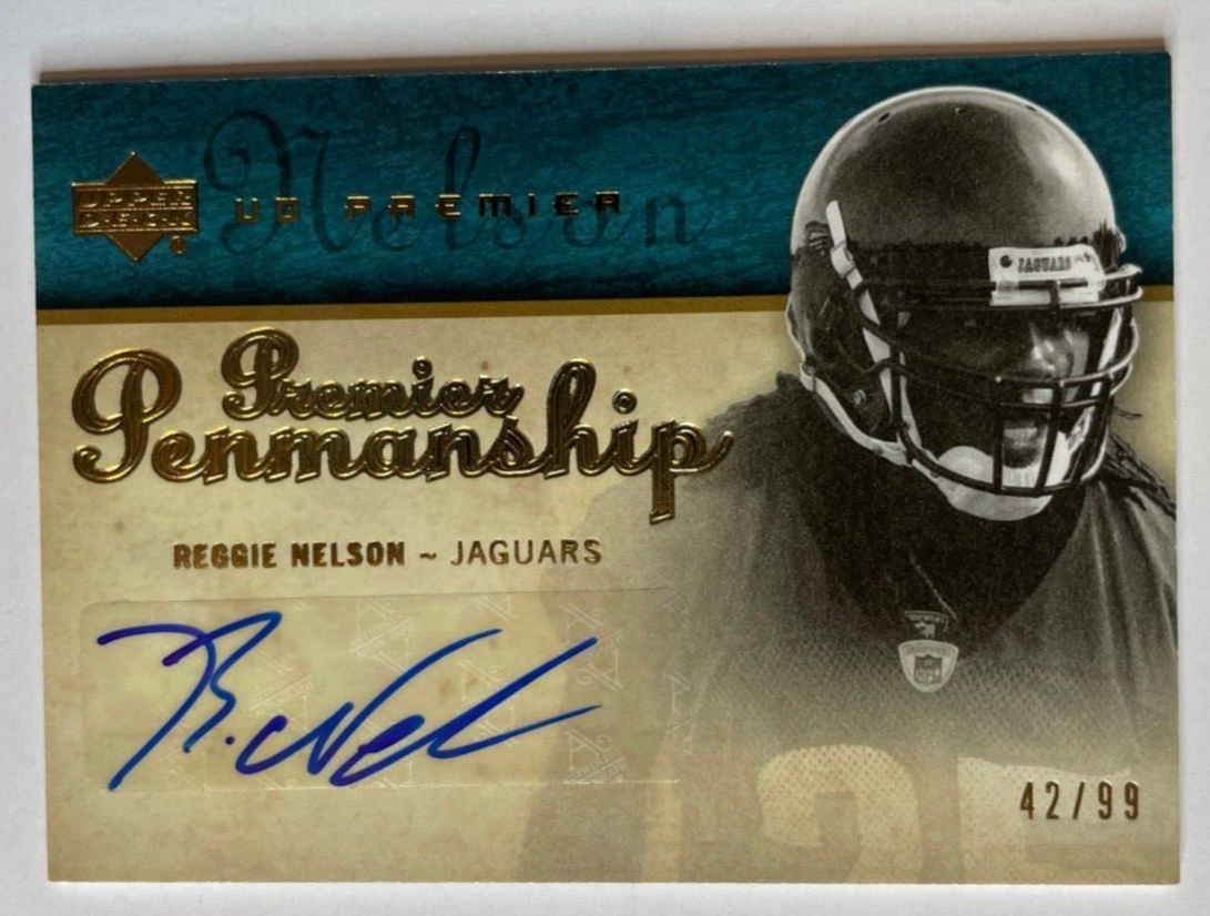 Reggie Nelson 2007 UD Premier Penmanship RC AUTO Jaguars Florida Gators ...