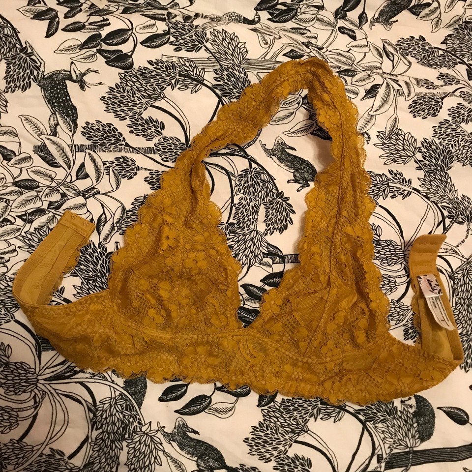 Free People Galloon Lace Halter Bra/Bralette Mustard Yellow "Chartreuse ...