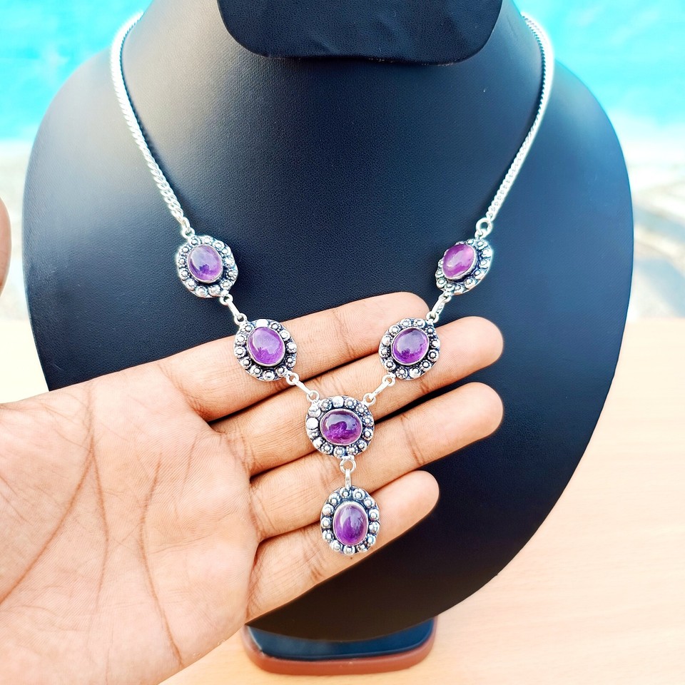 Amethyst Gemstone Necklace 925 Sterling Silver Handmade Birthstone ...