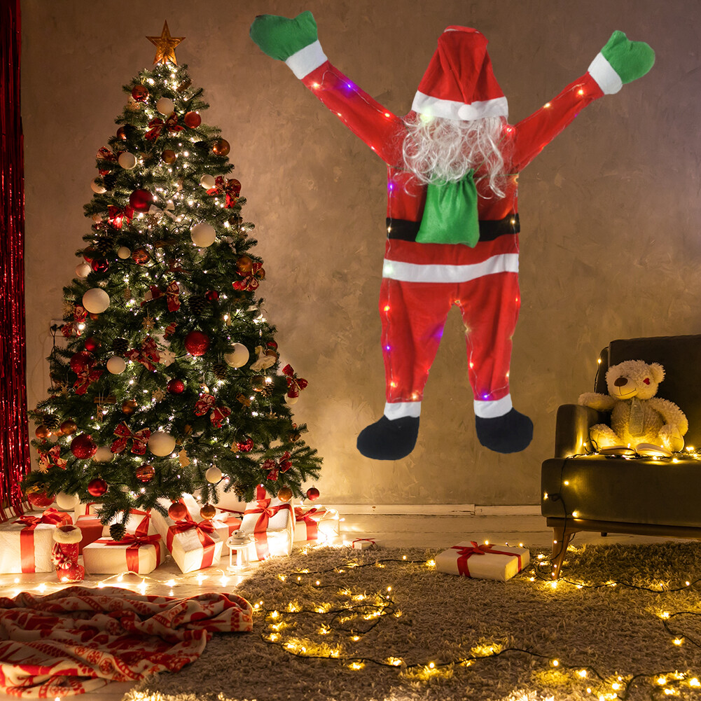 Plush Climbing Santa Claus with LED Light Fluffy Hanging Santa Soft ...