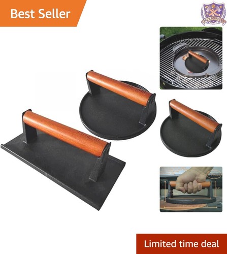 Cast Iron Grill Press Round Rectangle Heavy Duty Nonstick Cooking Tool ...