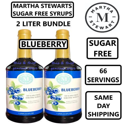 2 LITER BUNDLE MARTHA STEWARTS BLUEBERRY SYRUP Sugar free COFFEE BAKING ...
