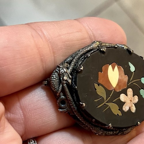 Antique Victorian Snake Surround Pietra Duta Flower Pin Brooch Love | eBay