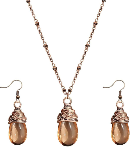 Bohemian Jewelry Set for Women, Water Drop Necklace and Earrings with ...