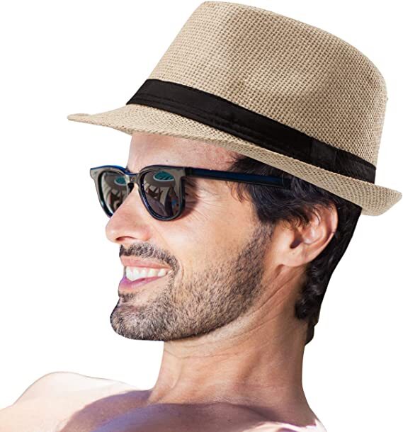 Unisex Straw Fedora Panama Hat Summer Sun Short Brim Floral Trilby ...