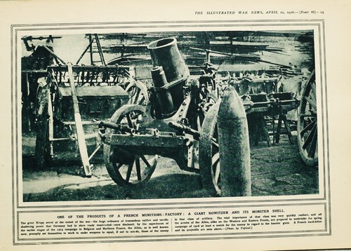 1916 WWI WW1 PRINT FRENCH MUNITION FACTORY GIANT HOWITZER GUN & SHELL ...