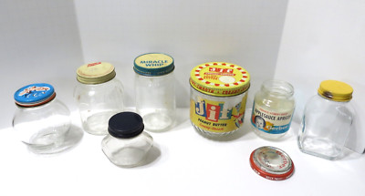 Vintage Food Jars Jif Peanut Butter French's Mustard Miracle Whip w ...