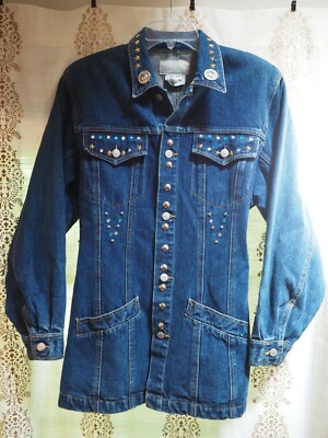 EXCEL WMS Sz MED Freego 1980s Hip Length Rhinestone-Studded Jean Jacket ...