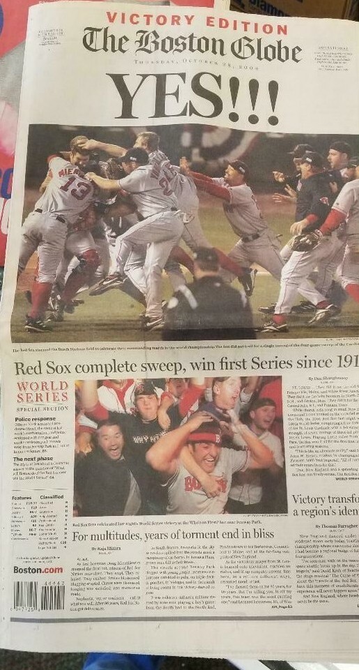 VICTORY EDITION The Boston Globe Full Newspaper Thursday, October 28th ...