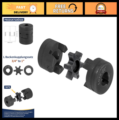 3/4" to 1" L075 Flexible 3-Piece L-Jaw Coupling Set with Buna-N Rubber ...