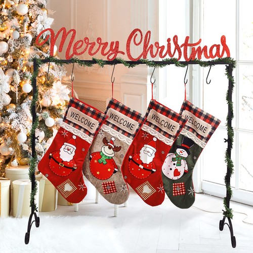 Metal Merry Christmas Stocking Holder Stand with 8 Hooks,Heavy Duty ...