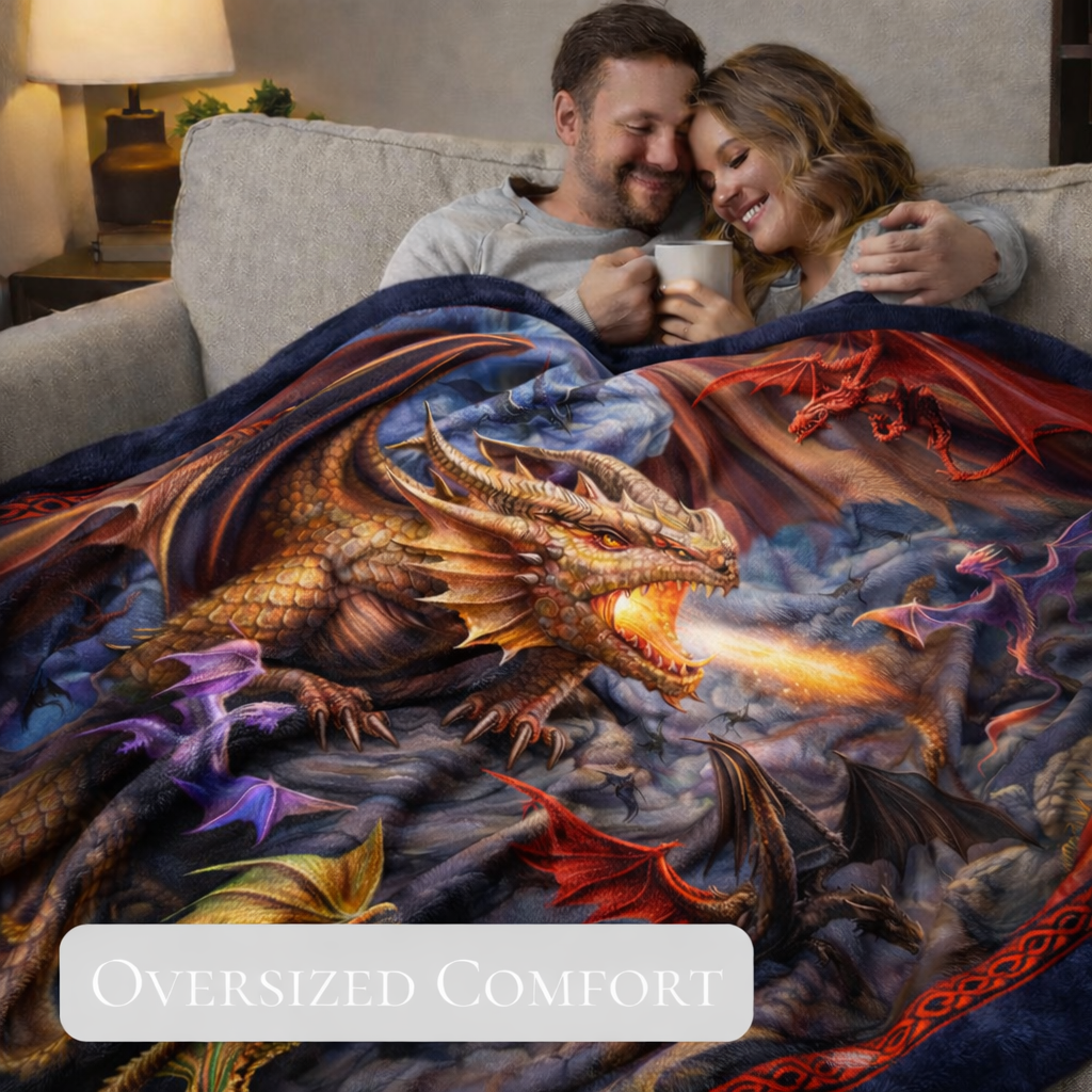 Dragon Blanket, Plush Queen Size Throw, Collage of Dragons, Fantasy ...