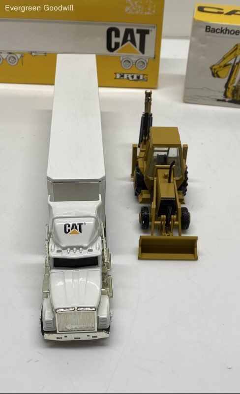 Die-Cast Caterpillar Cab with Trailer and Cat 428 Backhoe Loader | eBay