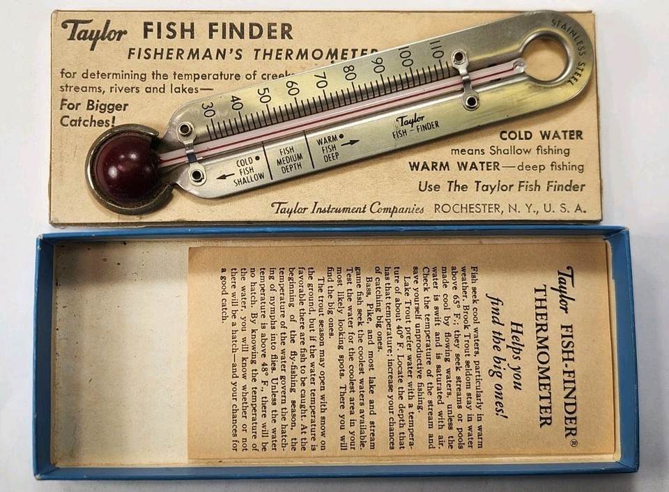 Vintage Taylor Fish Finder Fishing Thermometer w/ Original Instructions ...