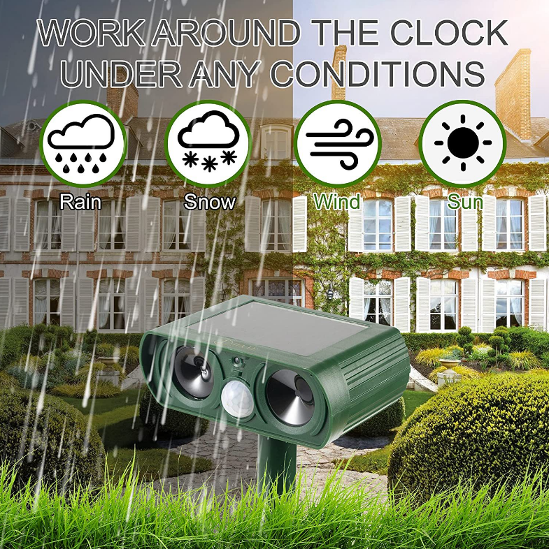 Ultrasonic Animal Repeller Solar Powered Fox Pest Scarer Deterrent ...