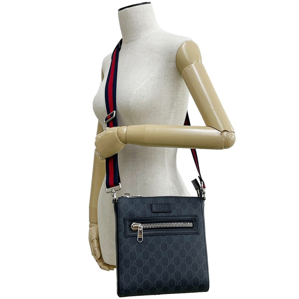 GUCCI GG supreme PVC Leather Canvas Fabric Black Gray Cross body bag ...