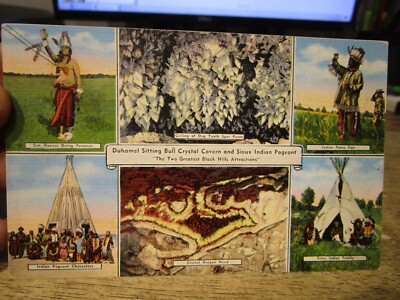 D1 SOUTH DAKOTA Old Postcard Duhamel Sitting Bull Crystal Cavern Sioux ...