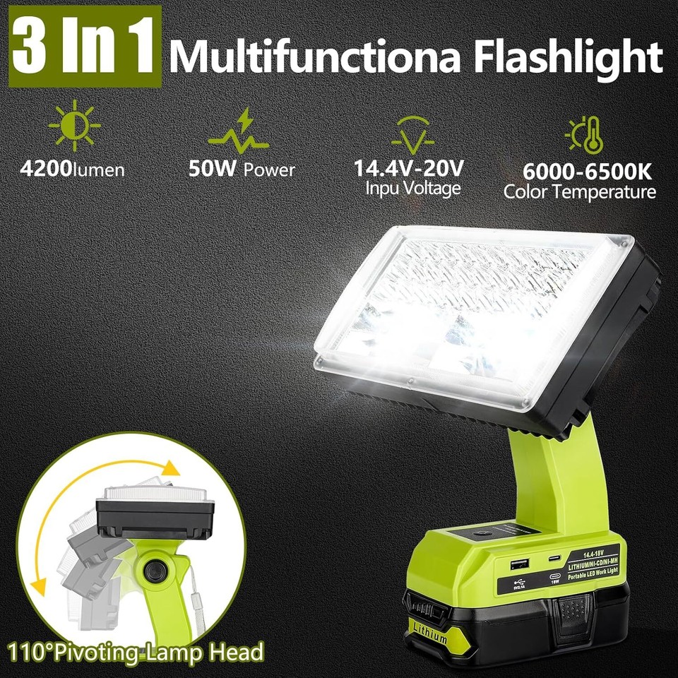 4200LM Flashlight Cordless Led Work Light Floodlight Spotlight for ...