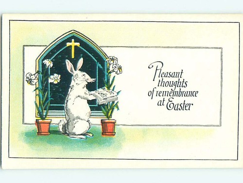 Unused Divided-Back easter HUMANIZED BUNNY RABBIT & SONGBOOK AT CHURCH ...