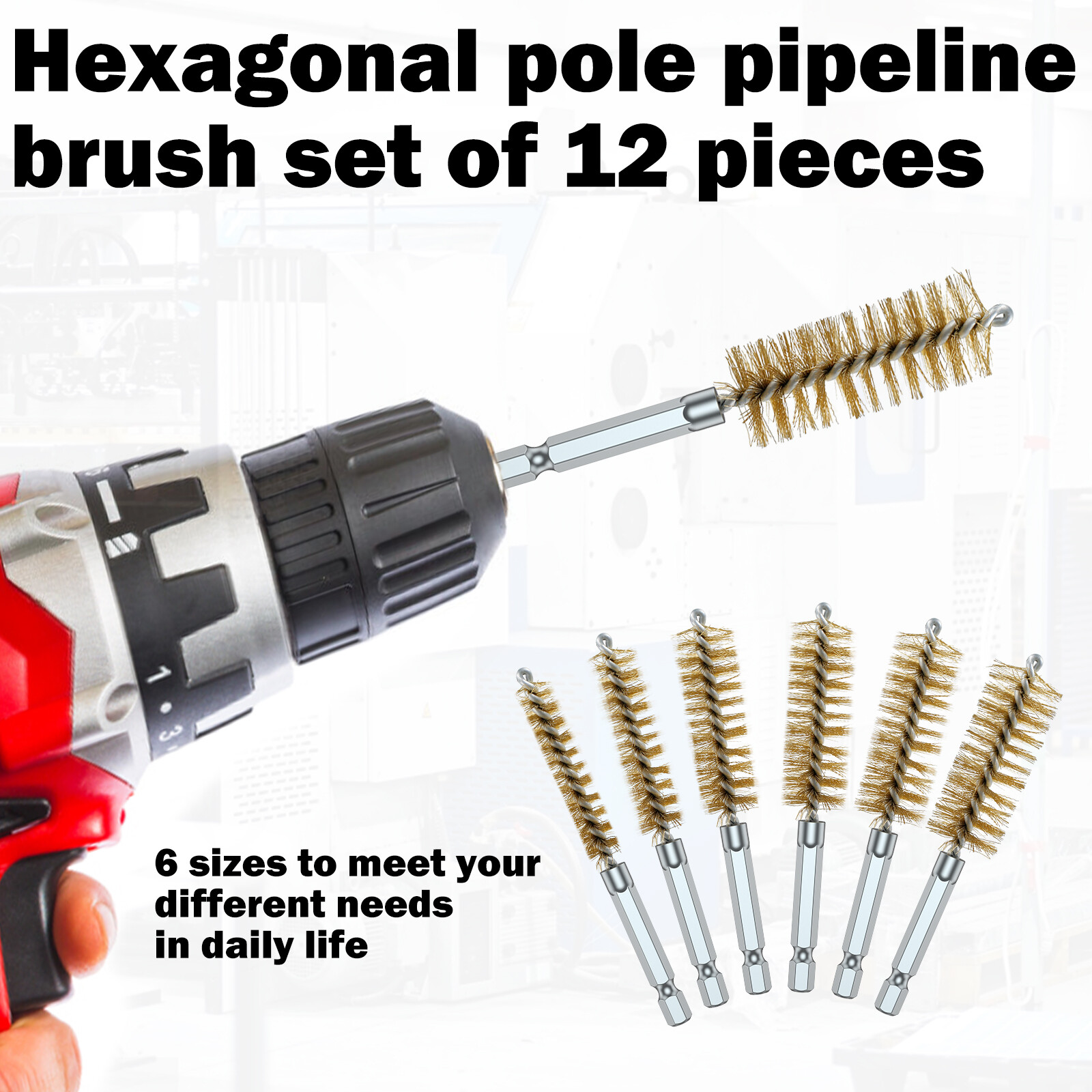 12X Bore Brush Wire Cleaning Brush with 1/4" Hex Shank Brass Tube Pipe ...