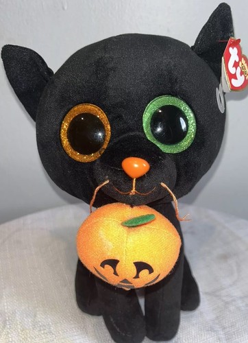 Ty Beanie Boos Shadow 9" Halloween Black Cat Pumpkin Sparkle Eyes w ...