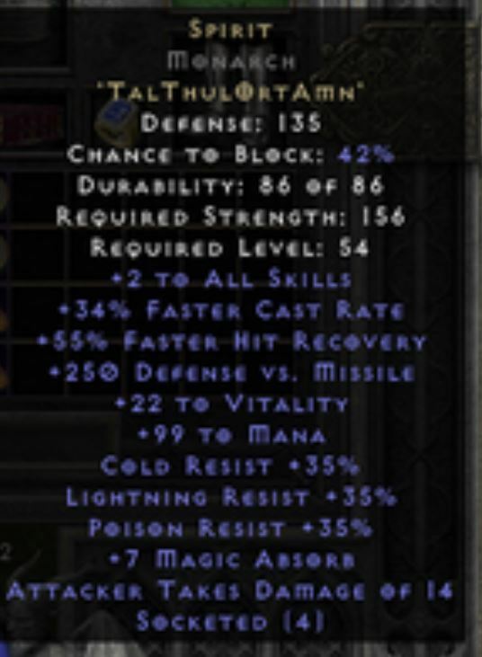 Diablo 2: Resurrected 34% FASTER CAST RATE D2R Spirit Monarch Shield SC ...