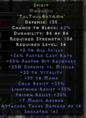 Diablo 2: Resurrected 34% FASTER CAST RATE D2R Spirit Monarch Shield SC ...