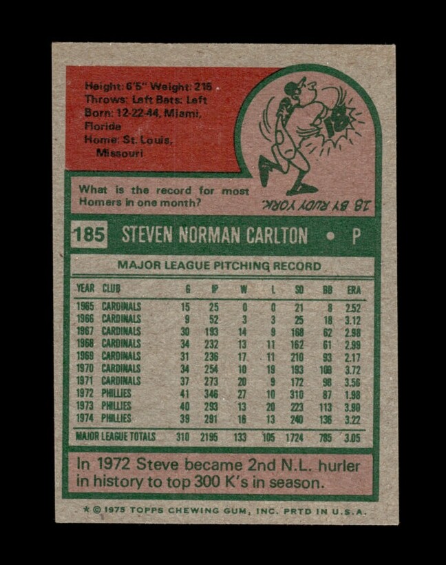 1975 Topps Set-Break #185 Steve Carlton EX-EXMINT *GMCARDS* | eBay