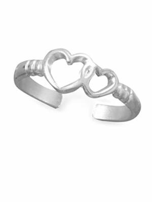 Toe Ring Open Cut-out Double Heart and Ribbed Band Sterling Silver | eBay