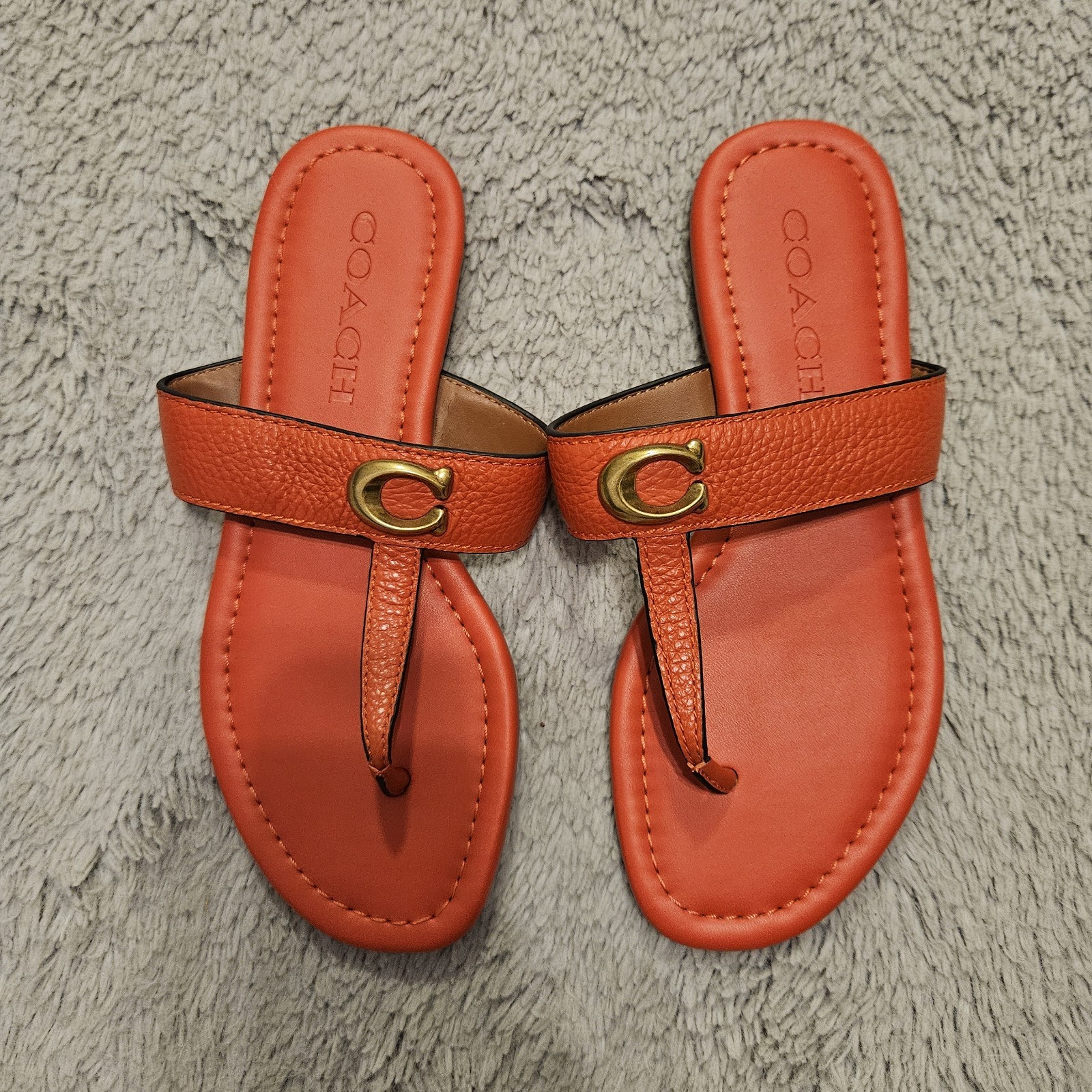 Coach Jessi Signature Pebble Leather Sandals Orange R… - Gem