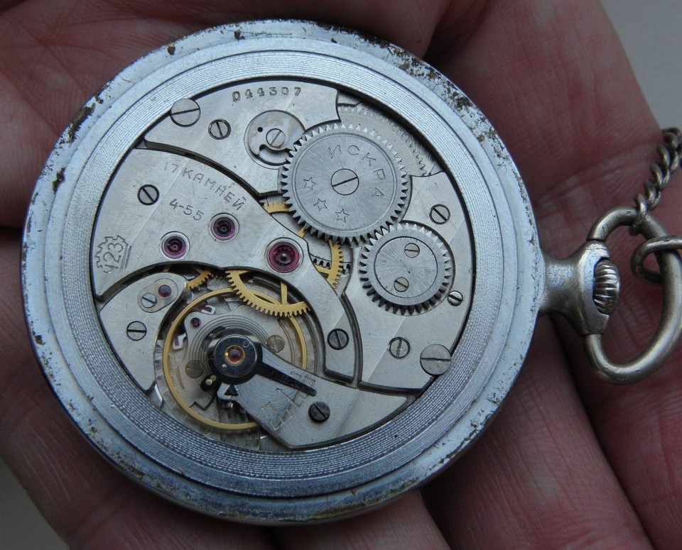 RARE BRAND ISKRA 4Q-1955 POCKET WATCH MOLNIJA 2MWF SOVIET RUSSIAN USSR ...
