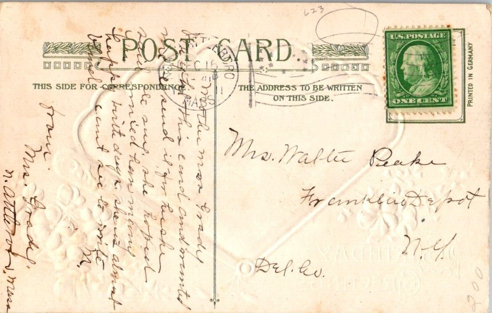 A2 Birthday greetings Fan flowers country scene post card 1911 | eBay