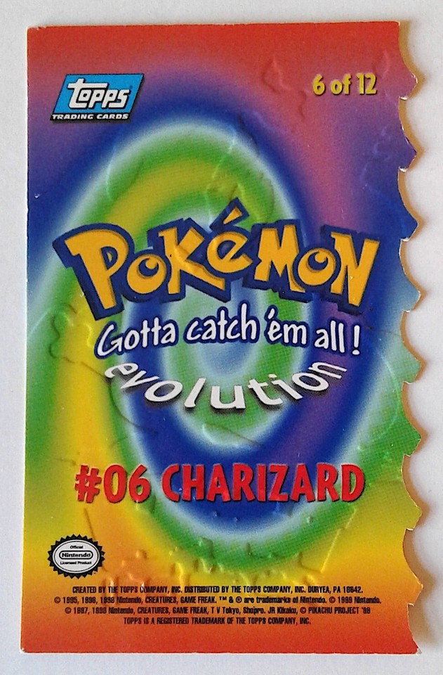 1999 TOPPS POKEMON #06 CHARIZARD EVOLUTION EMBOSSED DIE CUT #6 of 12 ...