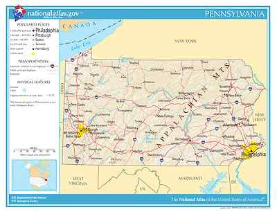 Pennsylvania State Reference Laminated Wall Map | eBay