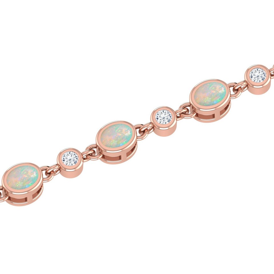 Natural Opal & Diamond Bracelet 14K Solid Gold – October Birthstone ...