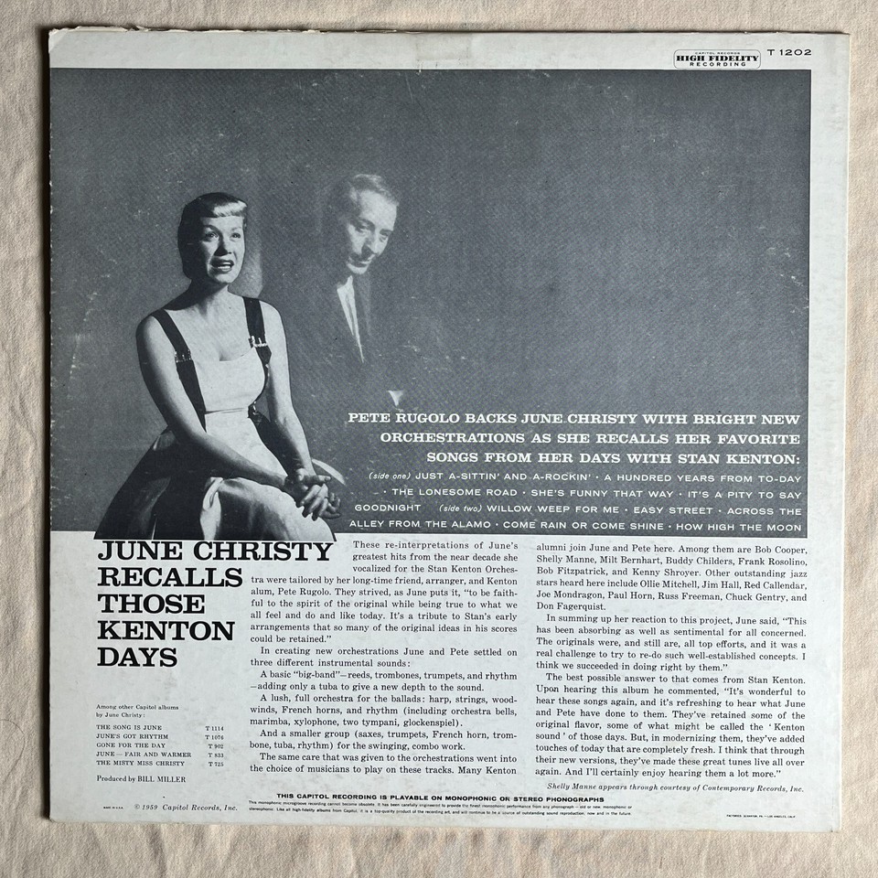 JUNE CHRISTY Recalls Those Kenton Days 1959 Vinyl LP Capitol T-1202 ...
